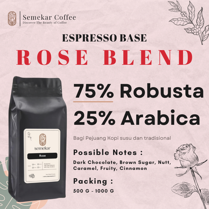Jual Kopi Blend Rose Arabica Robusta Espresso Roasted Beans - 500G ...