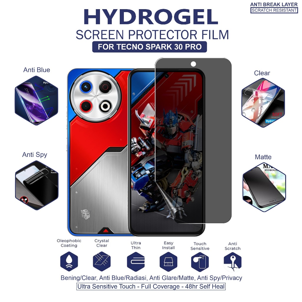 Jual Anti Gores Hydrogel Tecno Spark 10 10c 20 20c 30 Pro Plus Pelindung Layar Full Cover ...