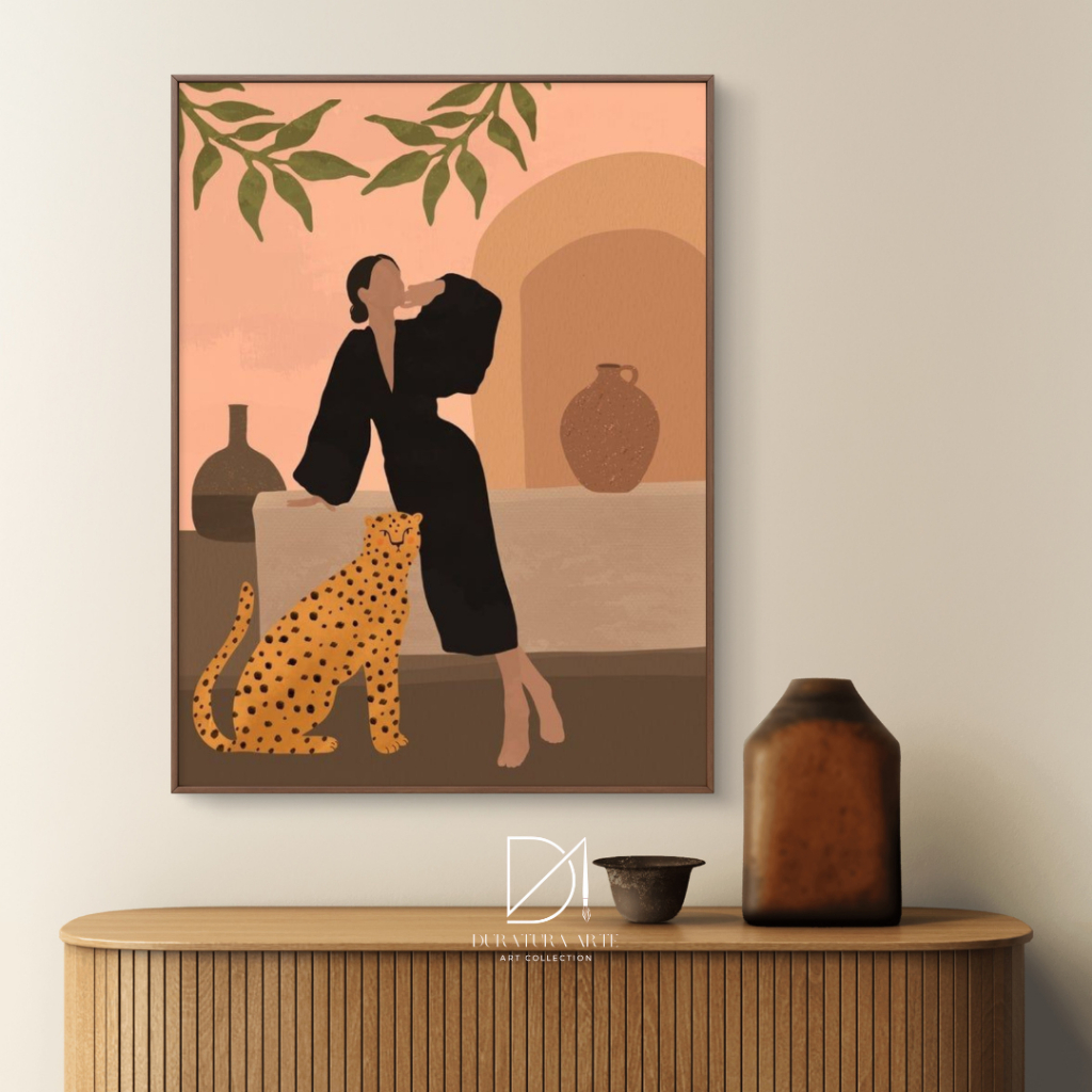 Jual Lukisan Ilustrasi Wanita Macan Abstak Elegant Warna Earth Tone ...