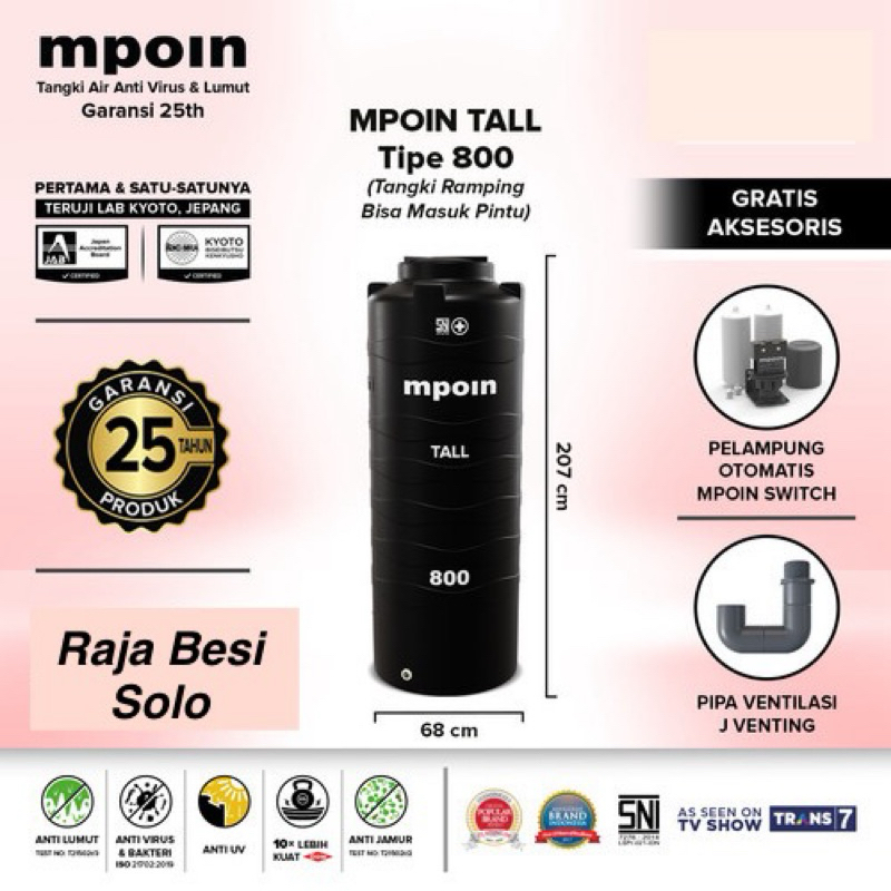 Jual Tangki Air Ramping 800 Liter Mpoin Tall Tandon air anti lumut anti ...