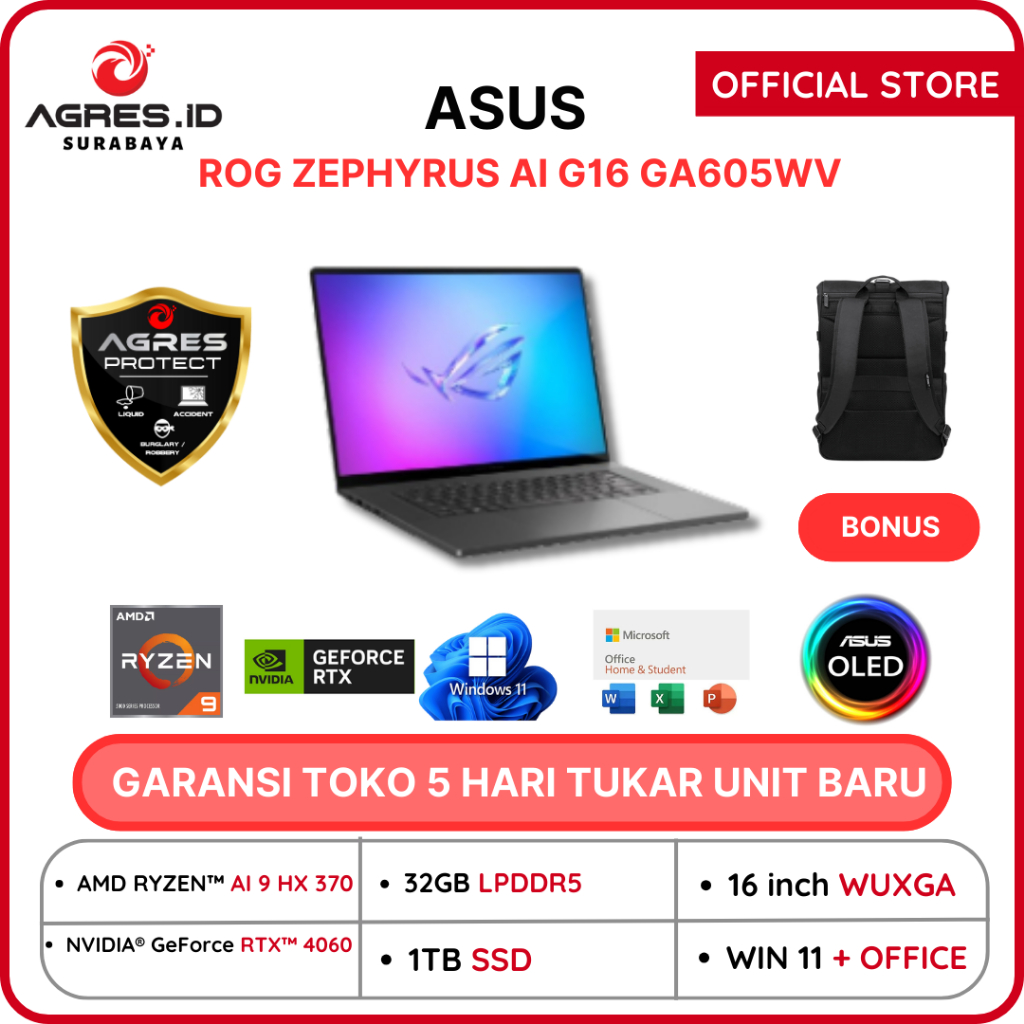 Jual ASUS ROG ZEPHYRUS AI G16 OLED GA605WV RYZEN AI 9 HX370 RTX4060 8gb ...