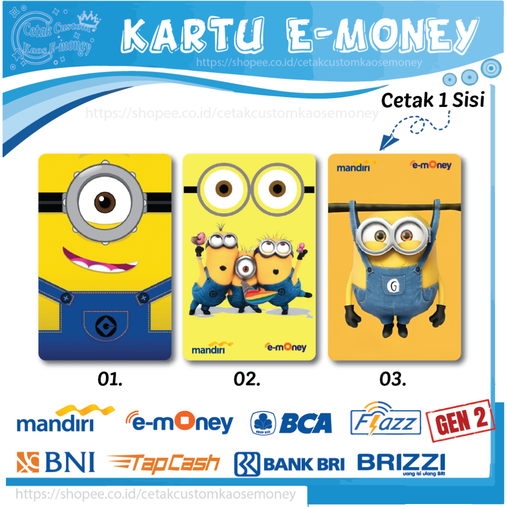 Jual KARTU EMONEY ETOLL GAMBAR KARTUN KUMPULAN MINIONS CUTE 36 EMONEY ...