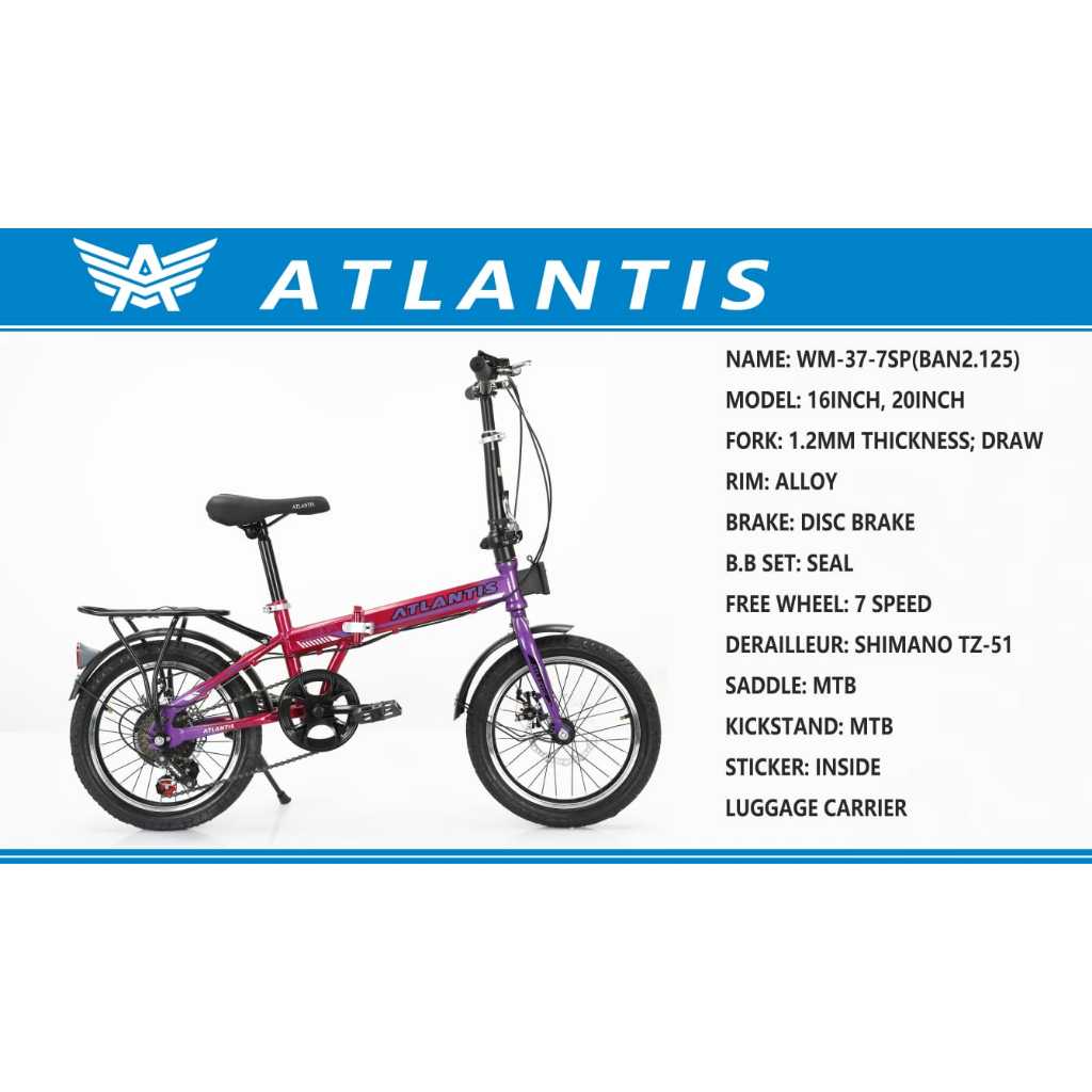 Jual SEPEDA LIPAT 16 18 20 INCH VELION ATLANTIS SINGLE SPEED TERMURAH 7 ...