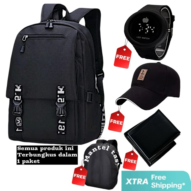 Jual Tas ransel sekolah kuliah kerja bonus jam tangan topi dompet dan ...