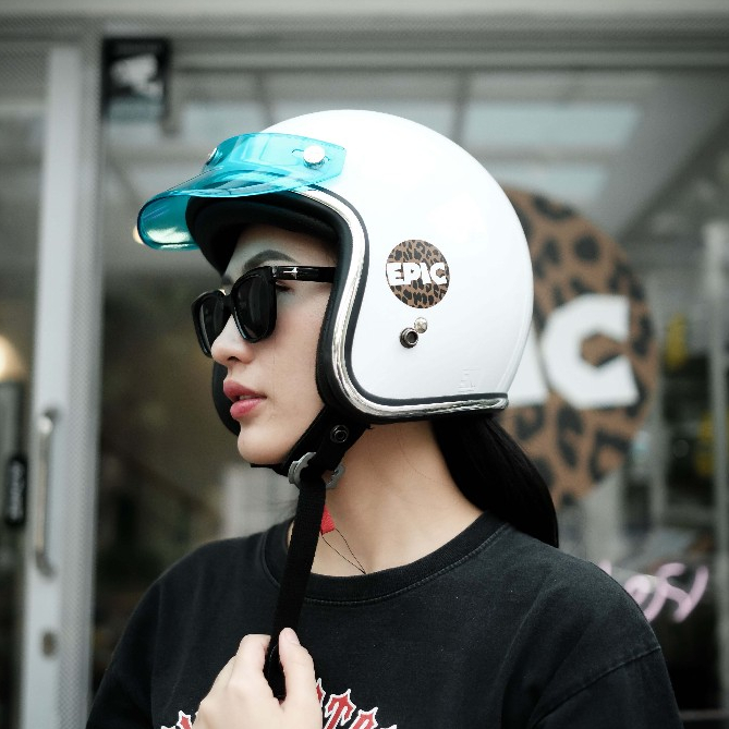 Jual Epic Veil Helmet Open Face Basic White Glossy List Chrome Helm ...