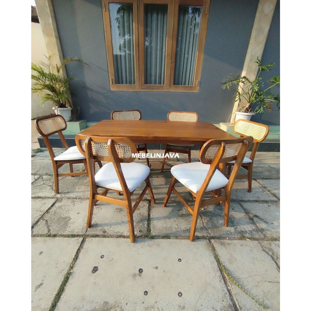 Jual Set Kursi Meja Cafe Ropan Rotan - Kursi Makan Kayu Jati - Meja Cafe Minimalis | Shopee ...