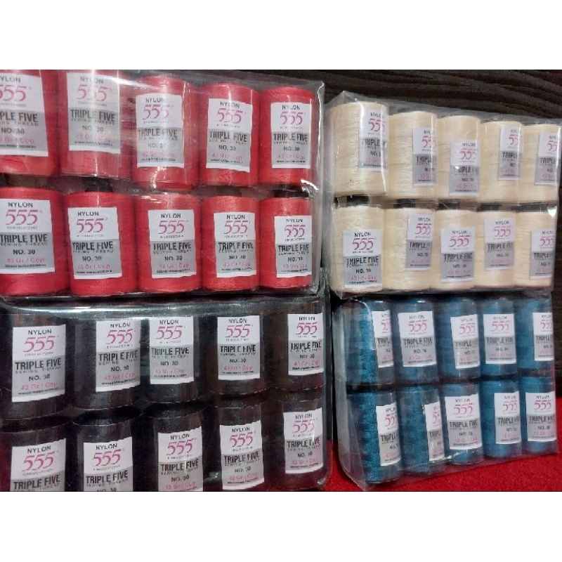 Jual Benang Jahit Nilon 555 | Triple Five No 30 |1 pack isi 10 roll | Shopee Indonesia