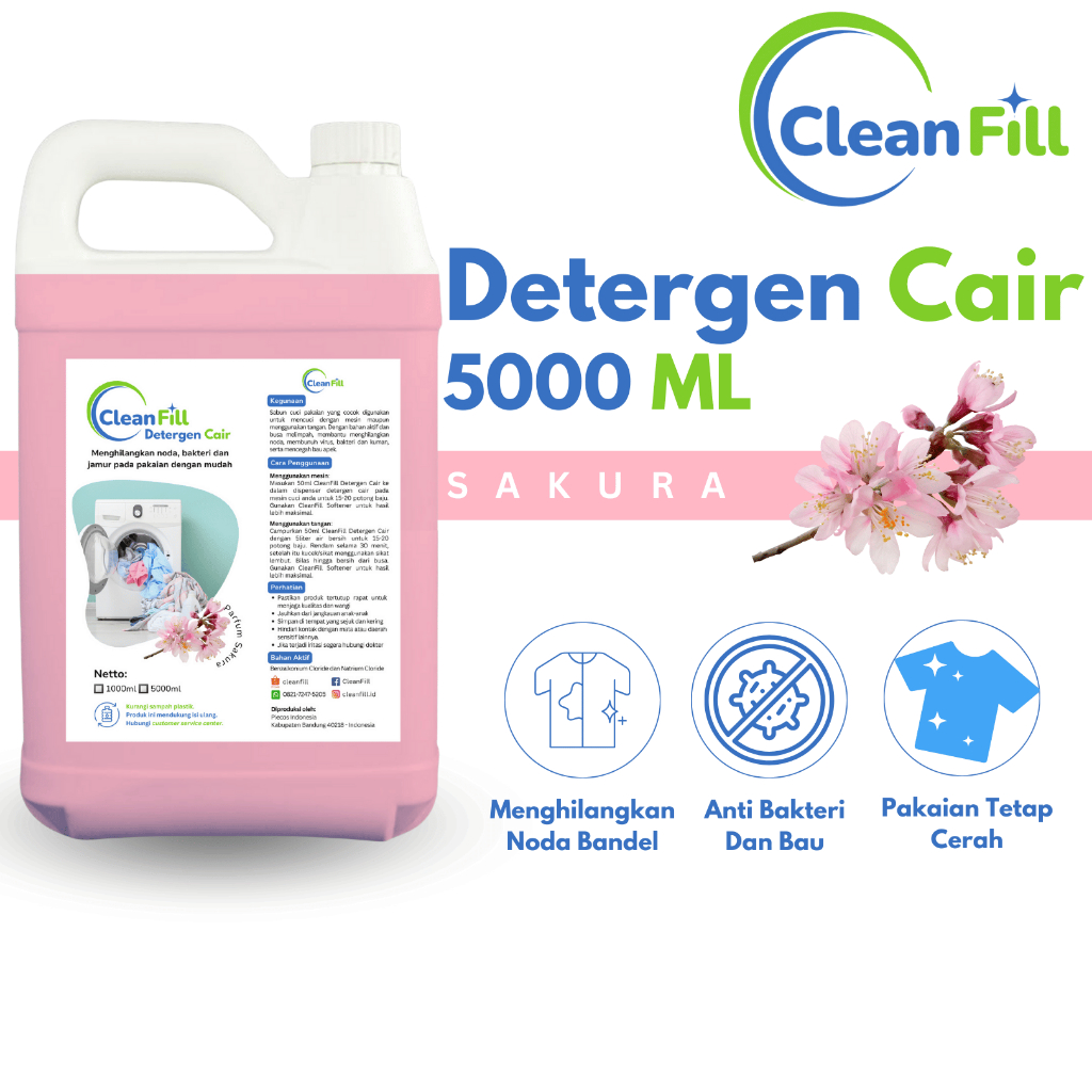 Jual CleanFill Detergen Cair Laundry Liquid Detergent Konsentrat 5L ...