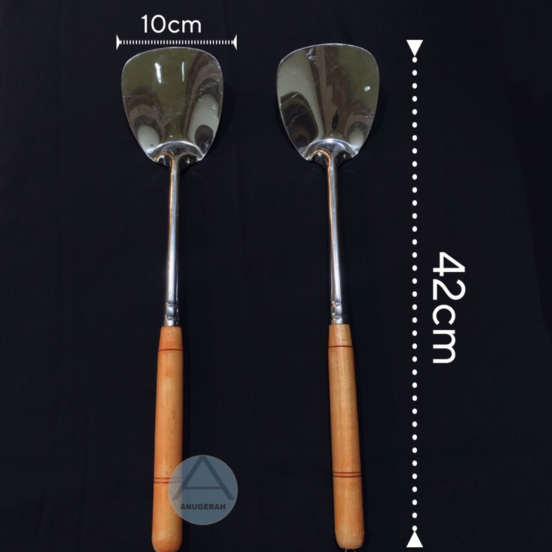 Jual SPATULA STAINLESS GAGANG KAYU BESAR DAN PANJANG / SOTIL JUMBO ...