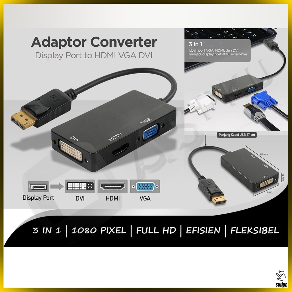 Jual Adaptor Converter Display Port DP to HDMI VGA DVI Monitor Jadul ...