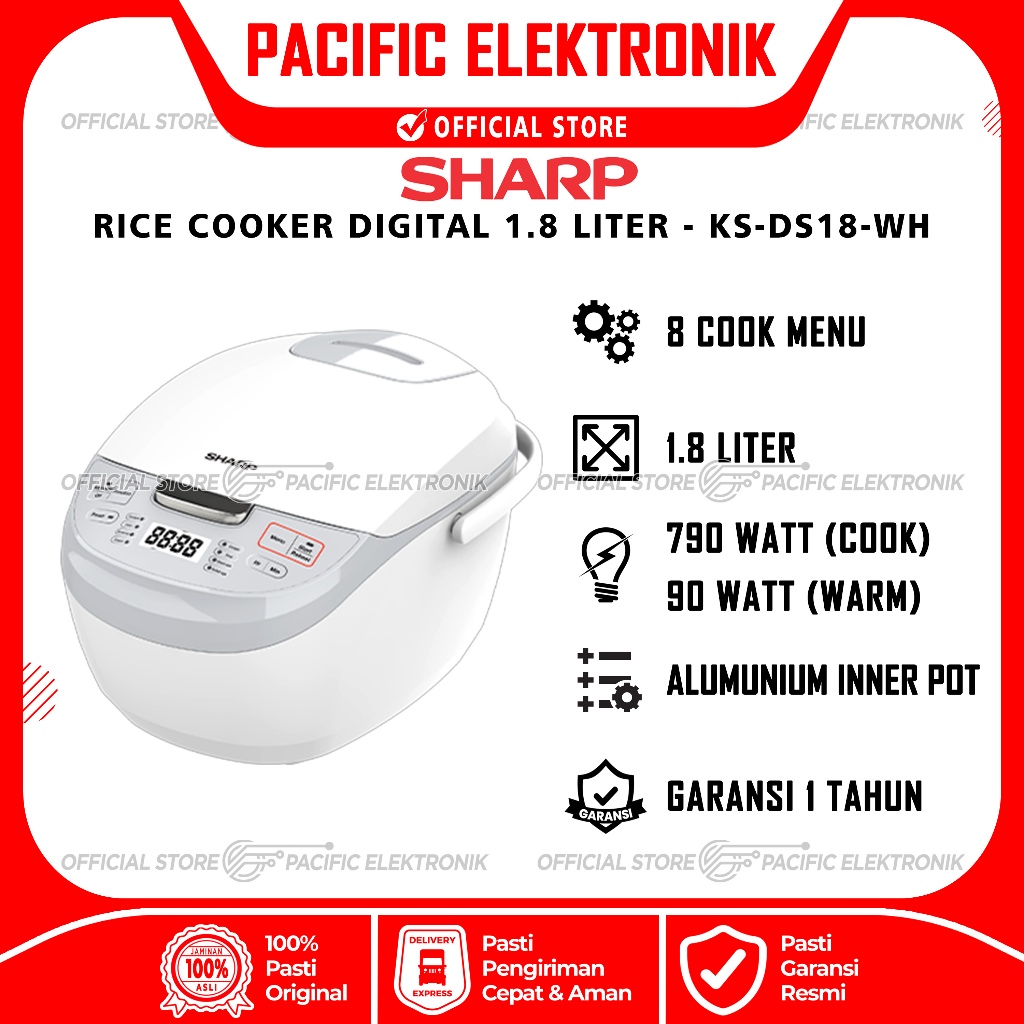Jual Magic Com Sharp Digital 1.8 Liter KS-DS18-WH (8 Menu) | Shopee ...