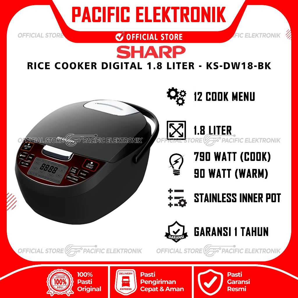 Jual Magic Com Sharp Digital 1.8 Liter KS-DW18-BK (12 Menu) | Shopee Indonesia