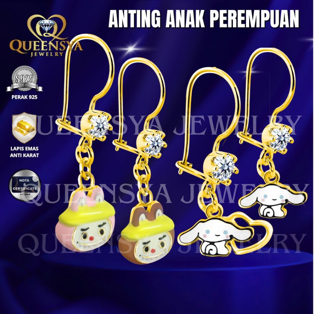 Jual Anting Anak Perempuan / Anting Perak Anak / Labubu / Cinnamoroll / Kuromi Asli Perak 925 ...