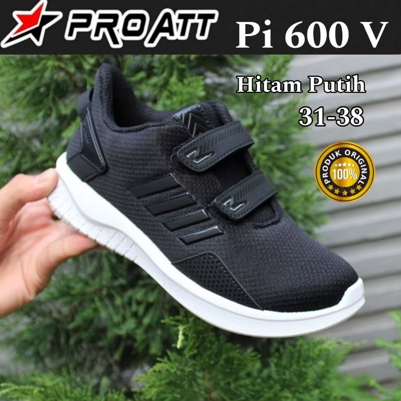 Jual Sepatu Sekolah Anak Cowok Cewek Hitam Putih Perekat Tanpa Tali Karet Pro Att ProAtt Size 31 ...