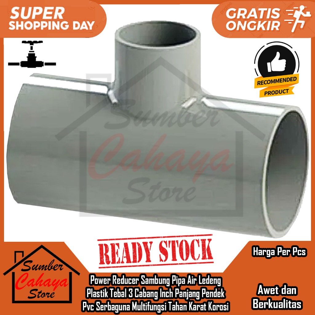 Jual Power Tee AW 1½” x 1/2" Inch Pipa Pvc Polyvinyl Chloride Tahan Korosi Ringan Ekonomis Pipe ...