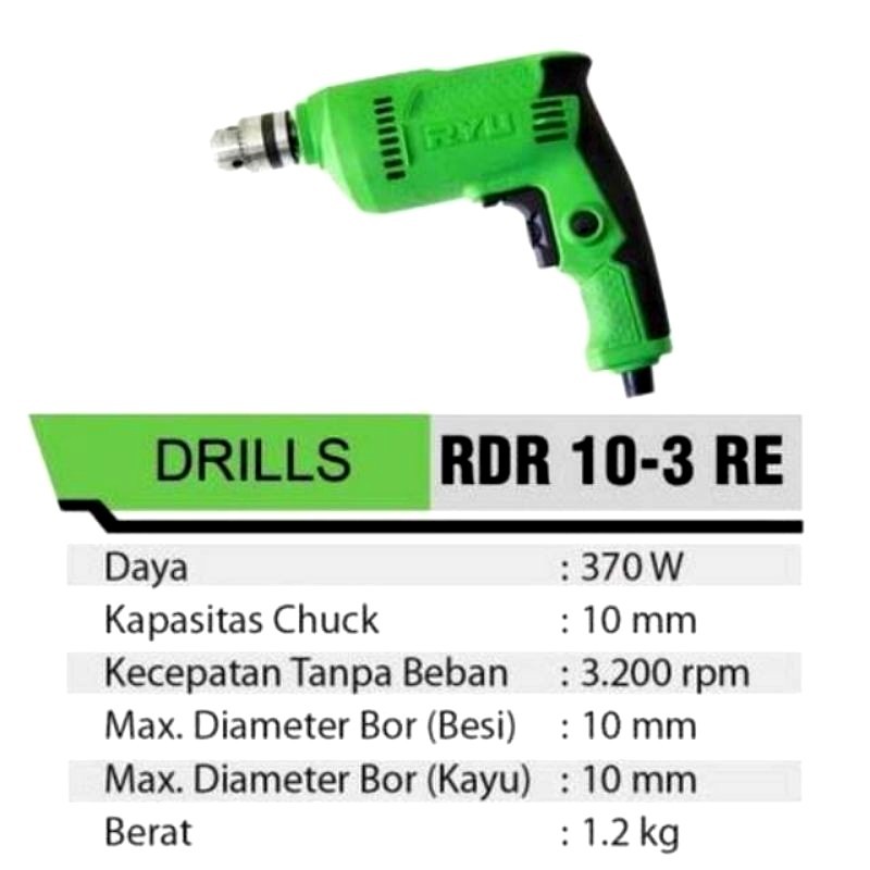 Jual RYU MESIN BOR TANGAN RDR 10-3 RE BOLAK BALIK/ BOR LISTRIK 13MM ...