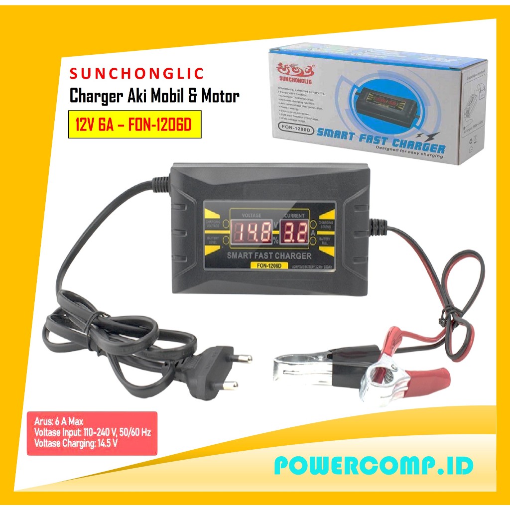 Jual SUNCHONGLIC FON-1206D Charger Aki Mobil Wet Dry Lead Acid Smart ...