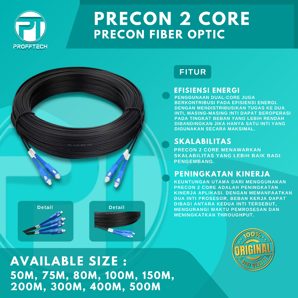 Jual Kabel Fiber Optik Ftth Drop Cable Sc Sc Precon Fiber Optic 2 Core 3 Seling 50 Meter ...