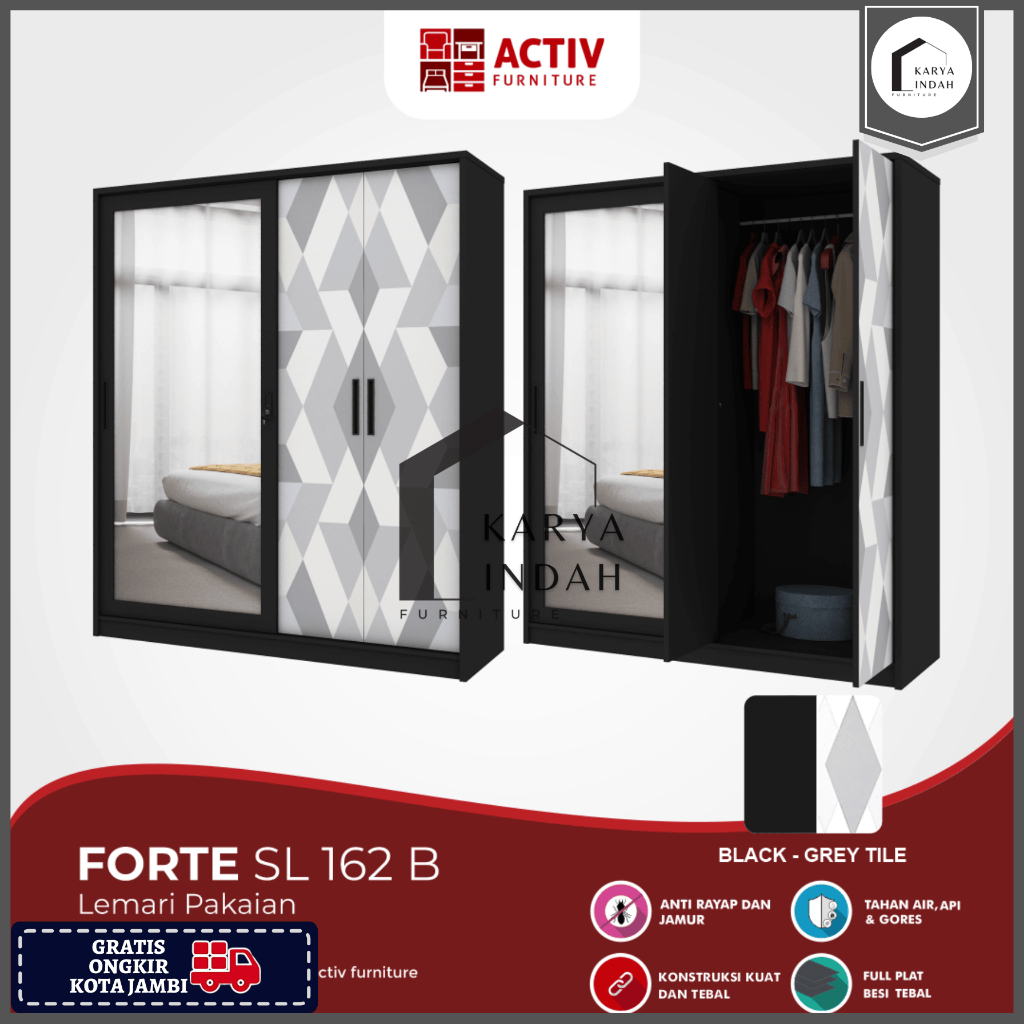 Jual Lemari Pakaian Besi FORTE SL 162 ACTIV STEEL - Lemari Plat Seng 2 ...