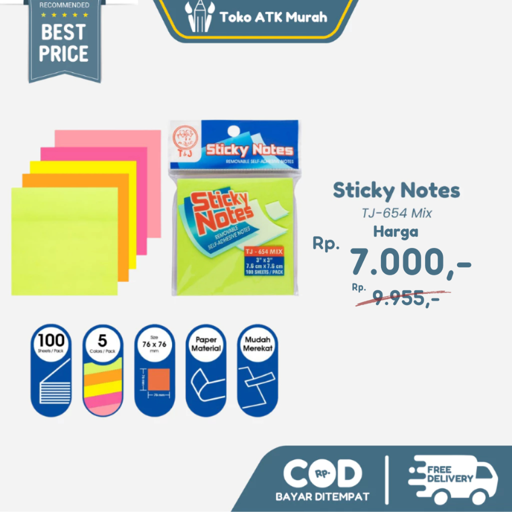 Jual Sticky Note Penanda TJ- 654 Mix Colour 5 Warna | Shopee Indonesia