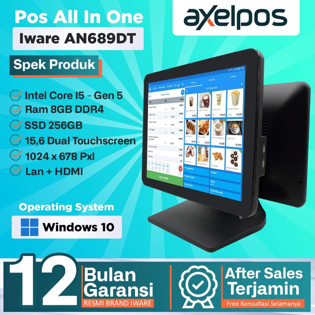 Jual Pos Pc All In One Mesin Kasir Touchscreen Dual Display 15" Intel Core I5 Iware AN689DT ...