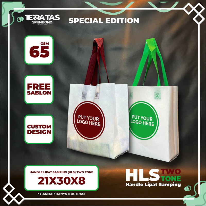 Jual Custom Sablon Two Tone 65 GSM 21x30x8 Kain Spunbond Goodie Bag Handle Lipat Samping ...