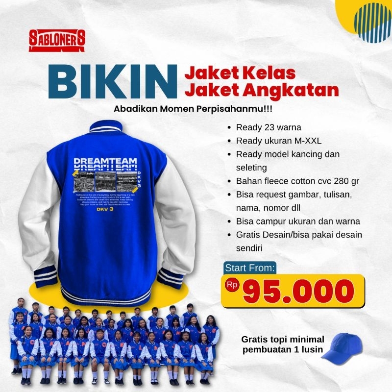 Jual Jaket Kelas Angkatan Custom Sablon DTF Depan Belakang Full Colour ...