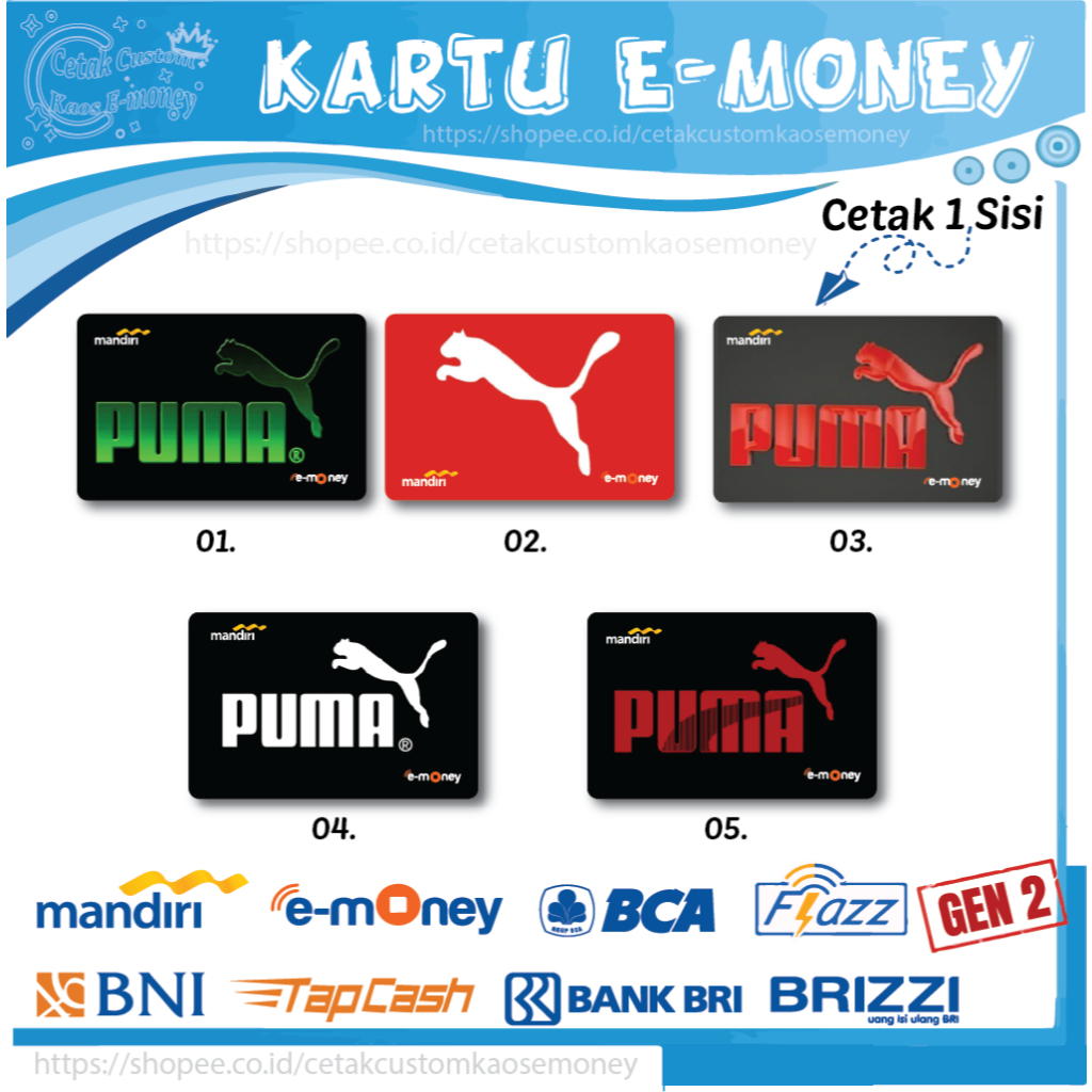 Jual KARTU E MONEY E TOLL BRAND PUMA KUMPULAN BRAND EMONEY MANDIRI BCA ...