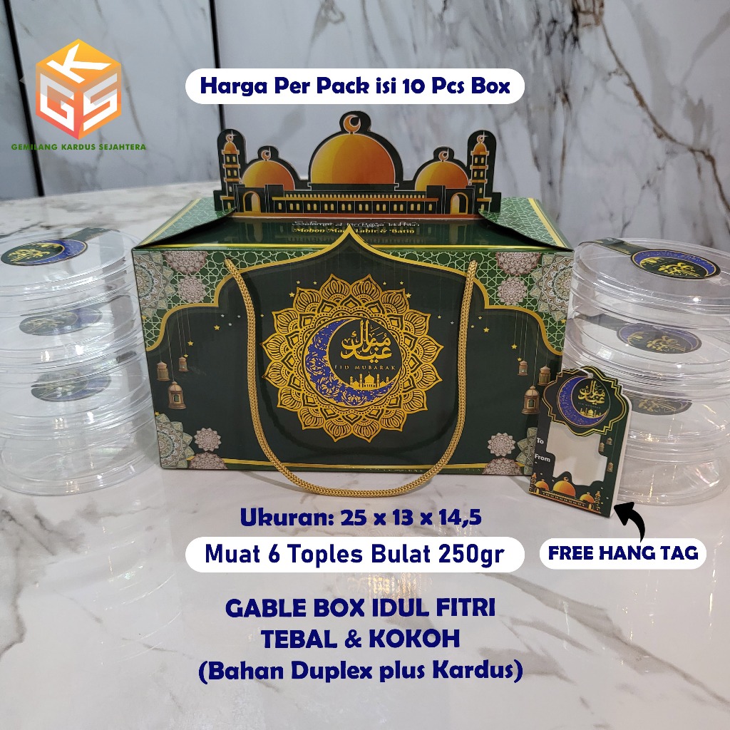 Jual 10pcs Box Lebaran Ukuran 6 Toples 250gr Box Idul Fitri Gable Box ...