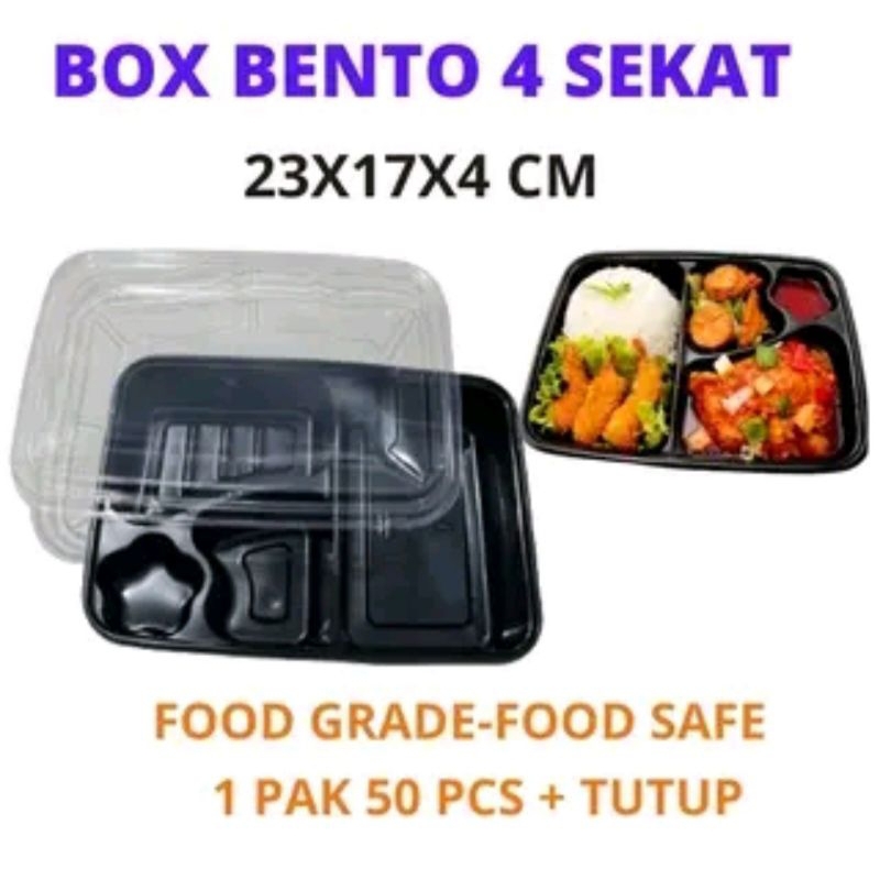 Jual BOX BENTO kotak makan sekat 4 mika Bento Bintang isi 50pcs dengan ...