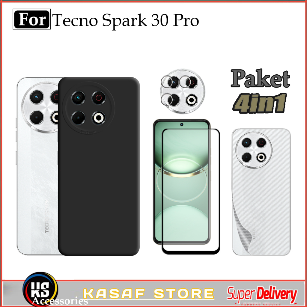 Jual PAKET 4IN1 Case TECNO SPARK 30 Pro Casing Softcase antigores layar ...
