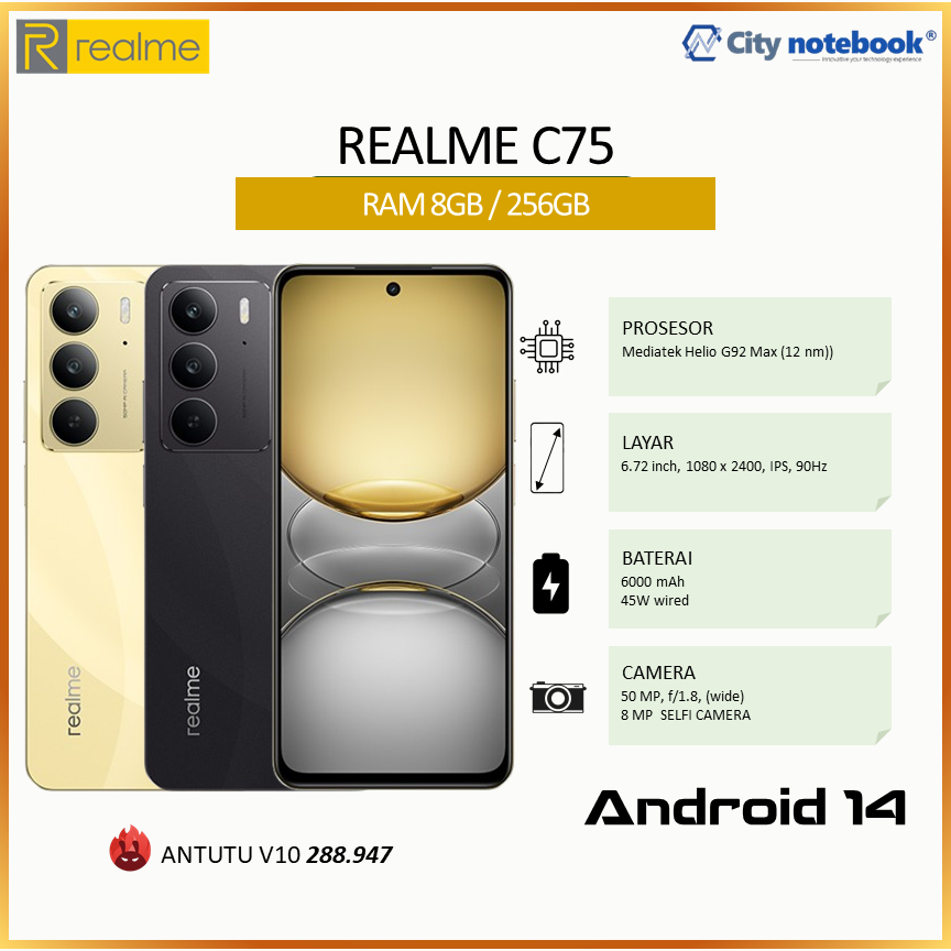 Jual REALME C75 8GB 256GB GARANSI RESMI | Shopee Indonesia