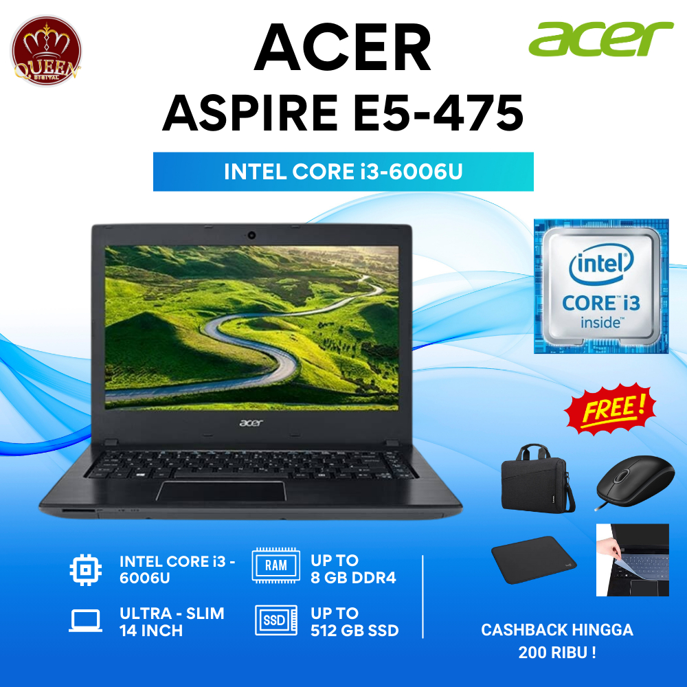 Jual ACER ASPIRE E5-475 | INTEL CORE i3-6006U | 8GB RAM | SSD 512GB | 14 INCH | Shopee Indonesia