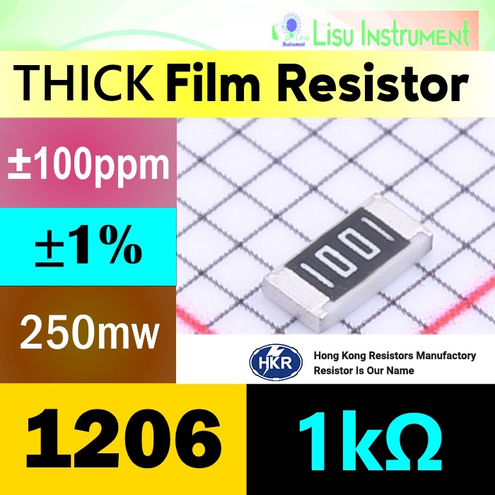Jual 1kΩ 1206 ±1% 250mW SMD Thick Film Resistor 1001 1k HKR | Shopee ...