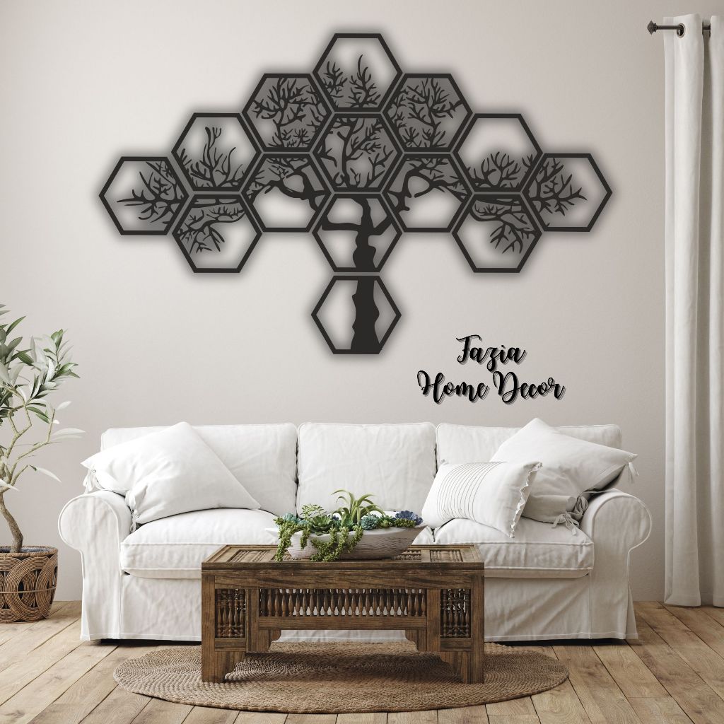Jual HEXSAGONAL TEMA POHON UTUH 14 PANEL BEAUTY WALL DECOR | Shopee ...