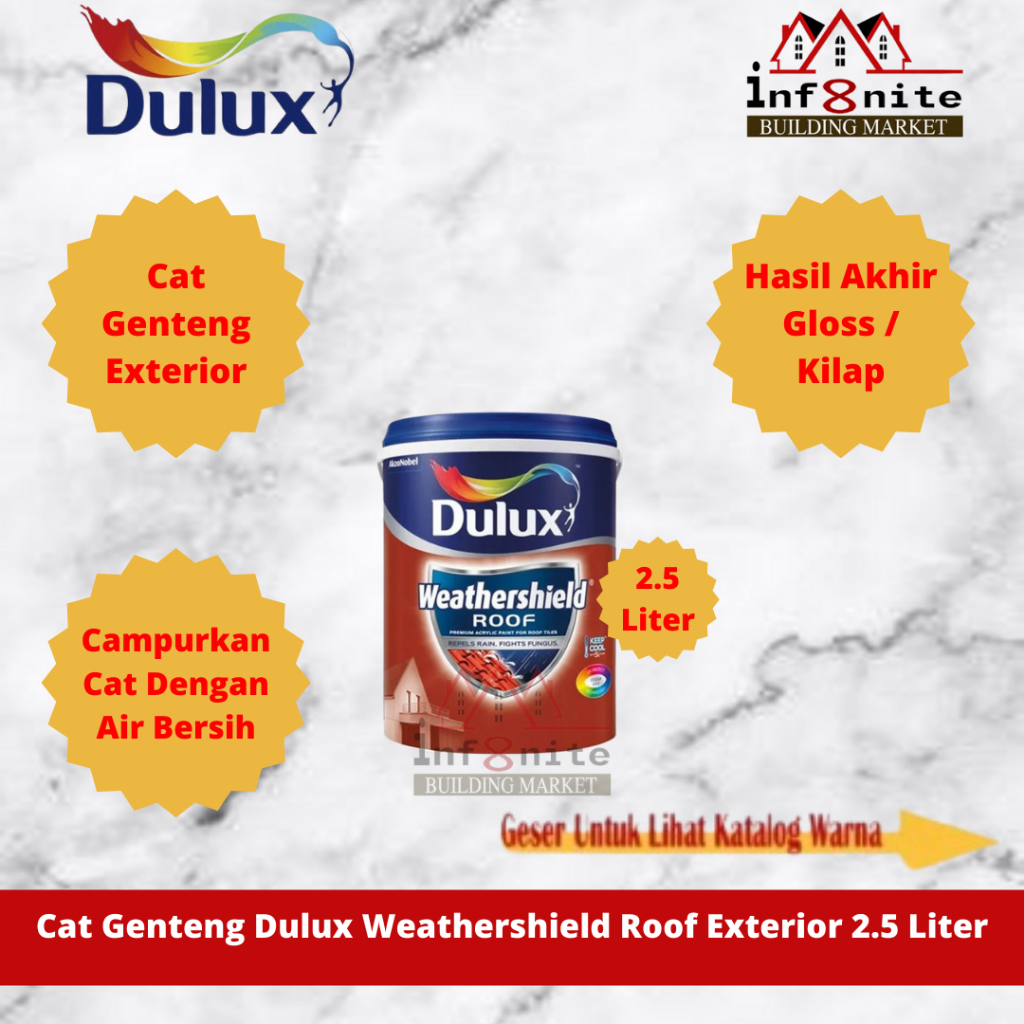 Jual Cat Genteng Dulux Weathershield Roof Paint 2.5 Liter Cat Asbes GRC ...