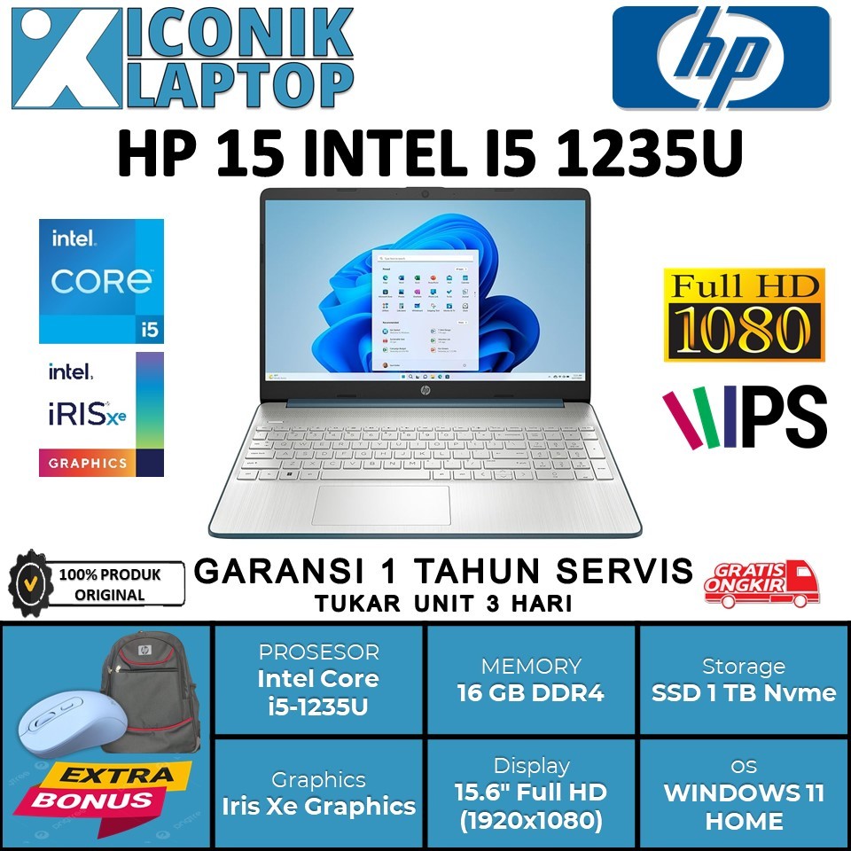 Jual Laptop Kerja HP 15 Intel Core i5 Gen 12 Ram 16 GB ssd 1 TB Layar ...