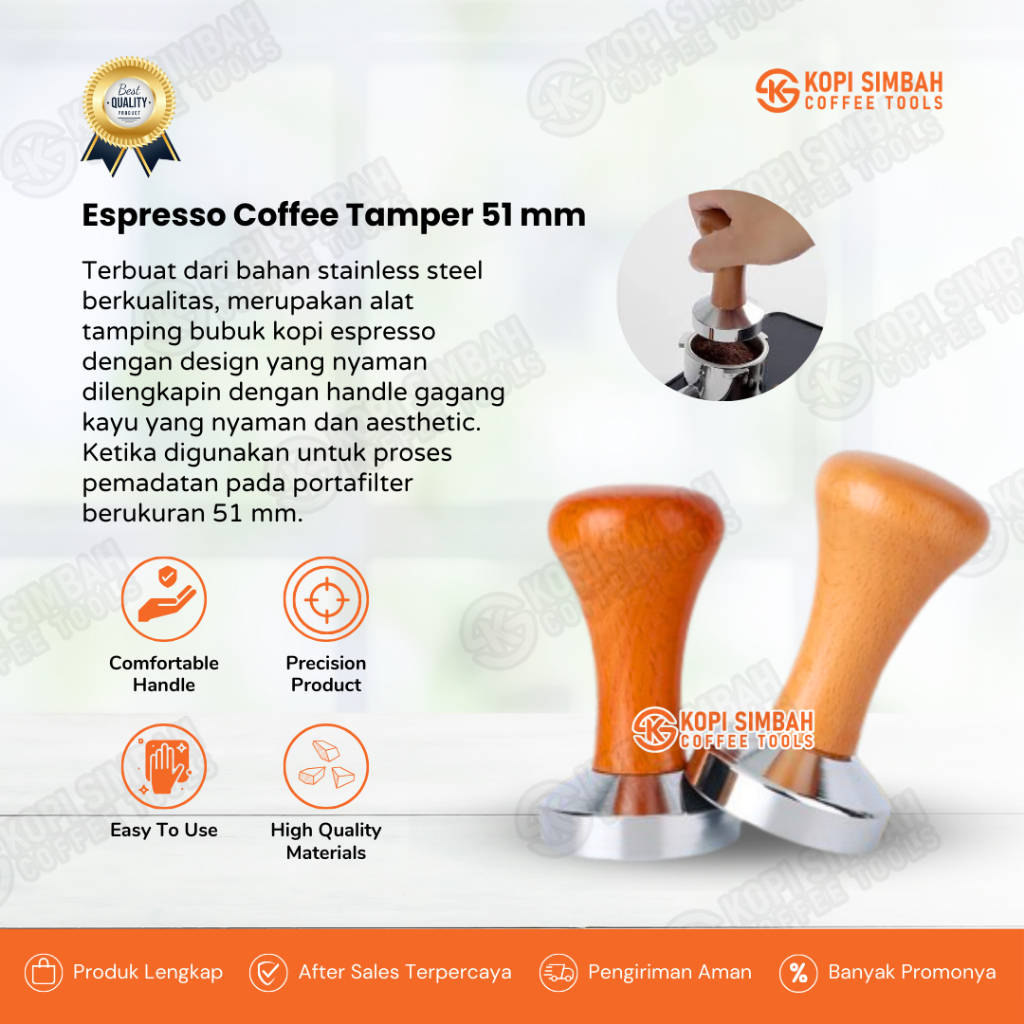 Jual Tamper Flat Kopi Espresso 51 mm Stainless Gagang Kayu Alat Coffee ...