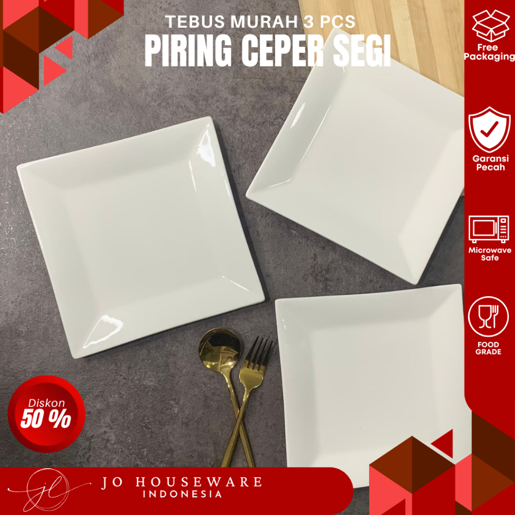 Jual TEBUS MURAH Piring ceper segi keramik premium putih poplos ukuran ...