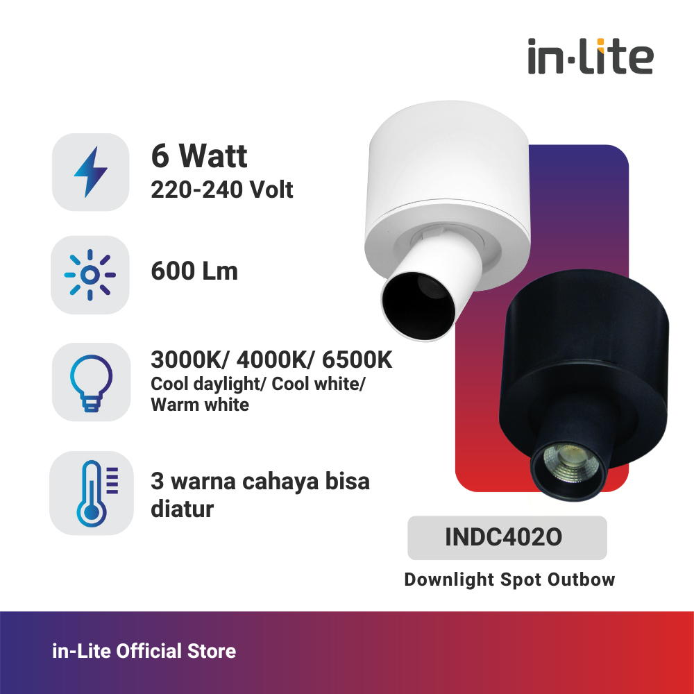 Jual in-Lite LED Lampu Downlight Sorot Outbow INDC402O | Shopee Indonesia