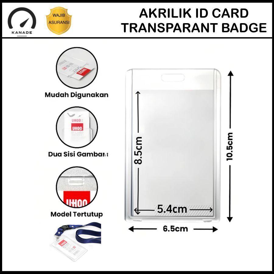 Jual Tempat Kartu Id Card Akrilik 2 Sisi Bening Transparan Vertikal Horizontal ID Holder Name ...
