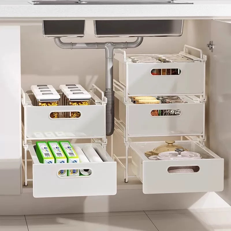 Jual 99KHOME Thick Steel Rak Meja Dapur Susun Kotak Penyimpanan Susun ...