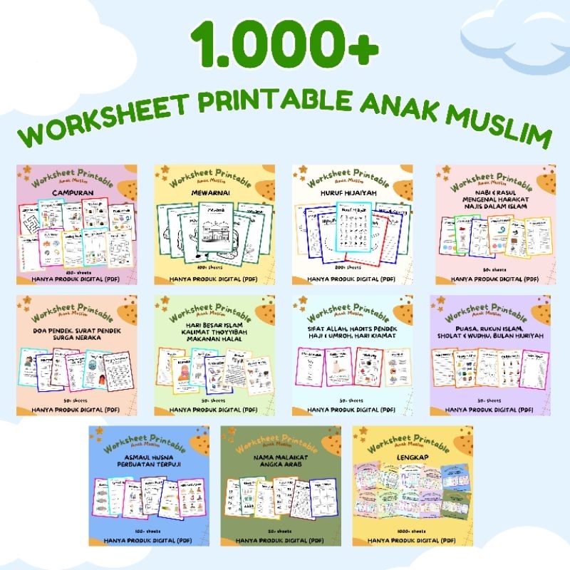 Jual 1000+ Lembar Worksheet Printable PDF Anak Muslim untuk mulai anak ...