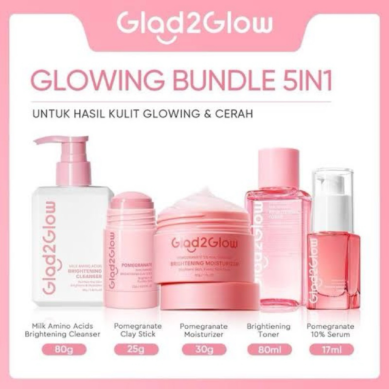 Jual paket skincare glad2glow glowing bundle 5 in1 | Shopee Indonesia