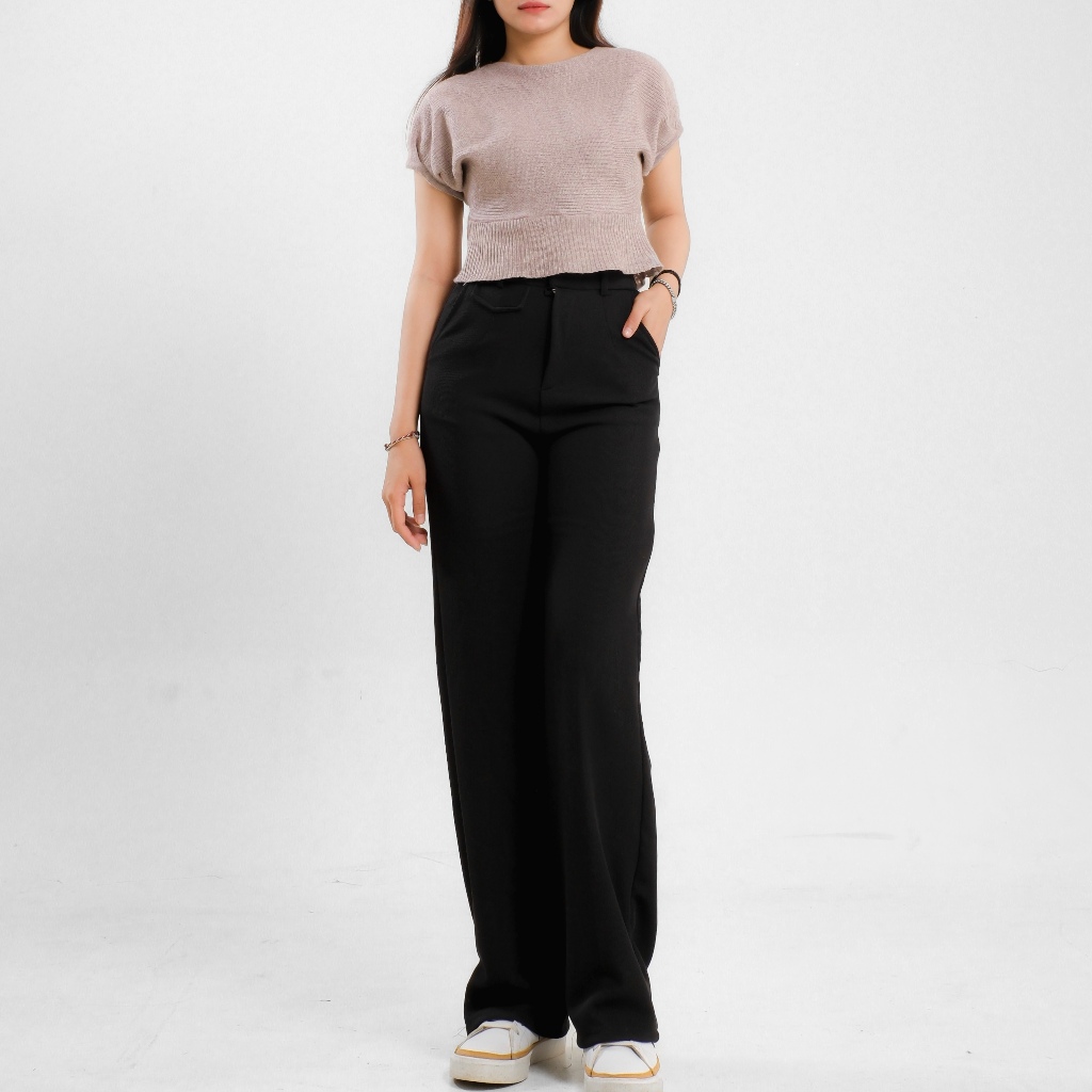 Jual CELANA KULOT LOOSE WANITA ORO PANTS PINGGANG HIGHWAIST BAHAN KNIT ...