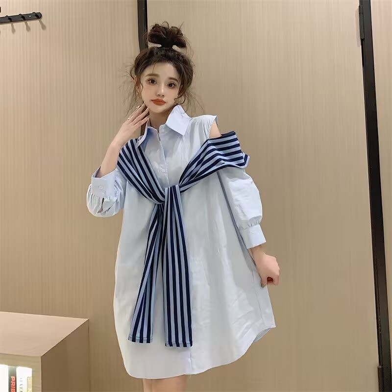 Jual Atasan kemeja lengan panjang ala Korea atasan off shoulder untuk ...
