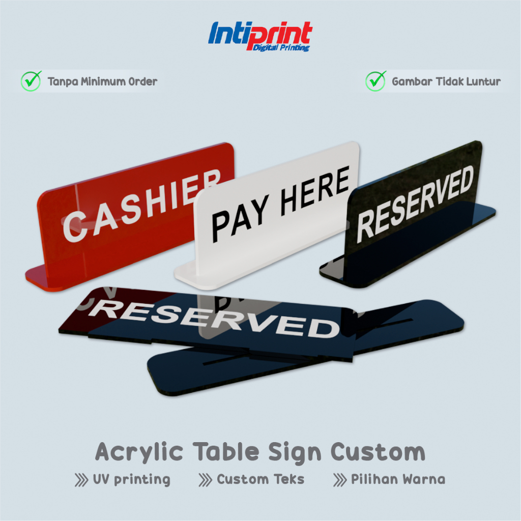 Jual Acrylic Table Sign UV Printing Custom / Tanda Meja Akrilik Kasir ...