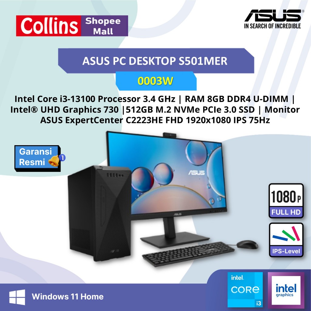 Jual PC DESKTOP - ASUS S501ME I3 13100 8GB 512GB Windows 11 + Office ...