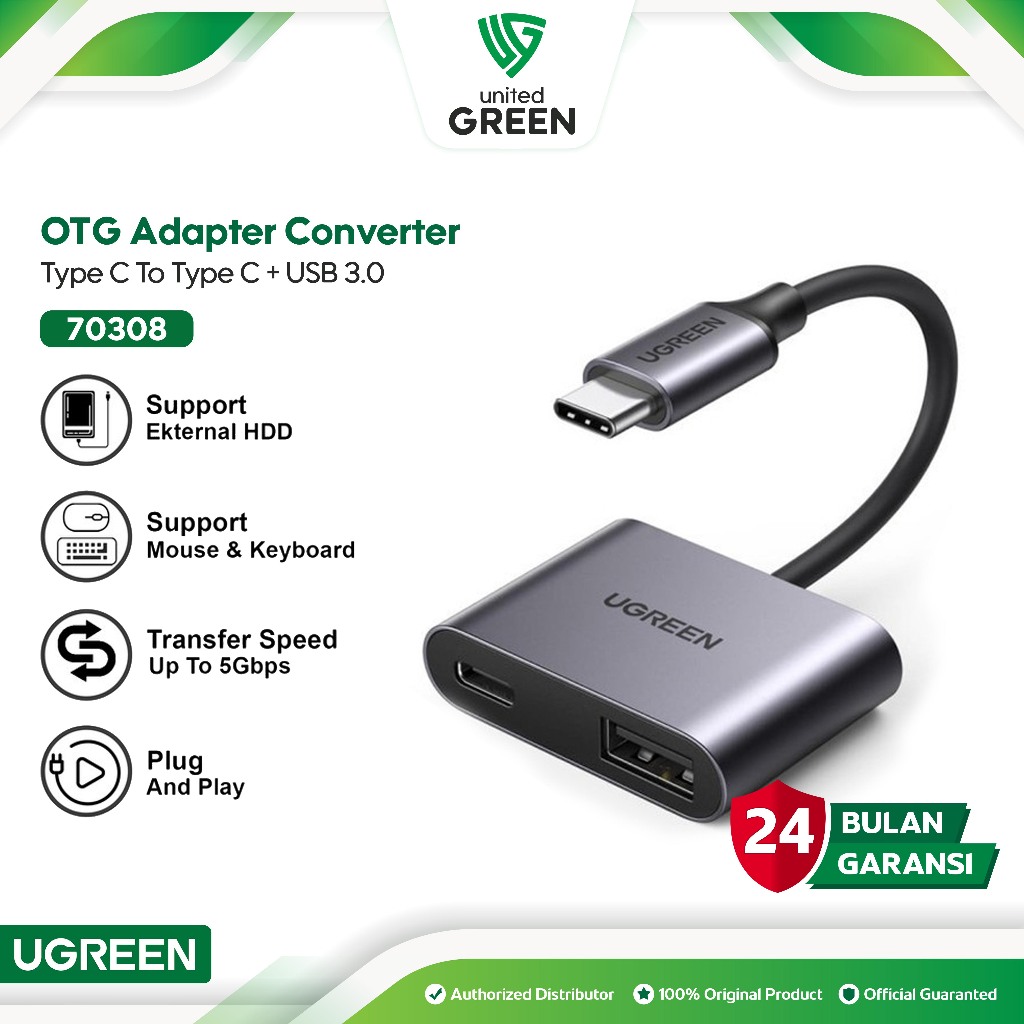 Jual UGREEN OTG Type C Male to USB 3.0 + Type C PD 60w Female High Speed 5Gbps 70308 | Shopee ...