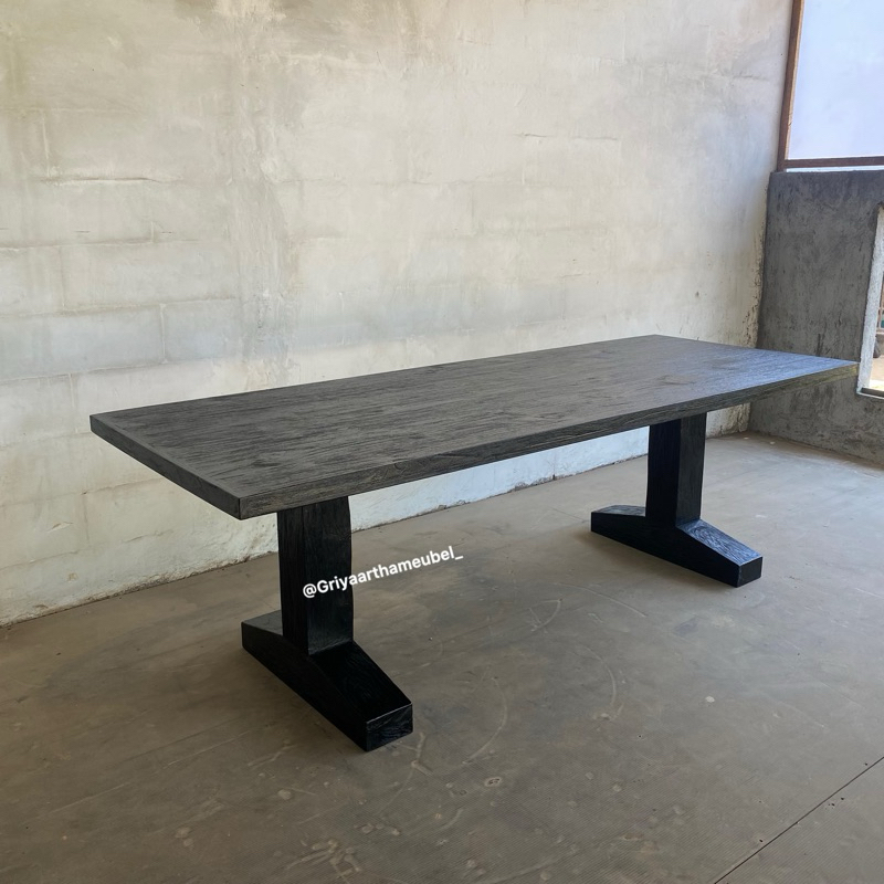 Jual Meja kayu jati model serat rustic warna black wood | Shopee Indonesia
